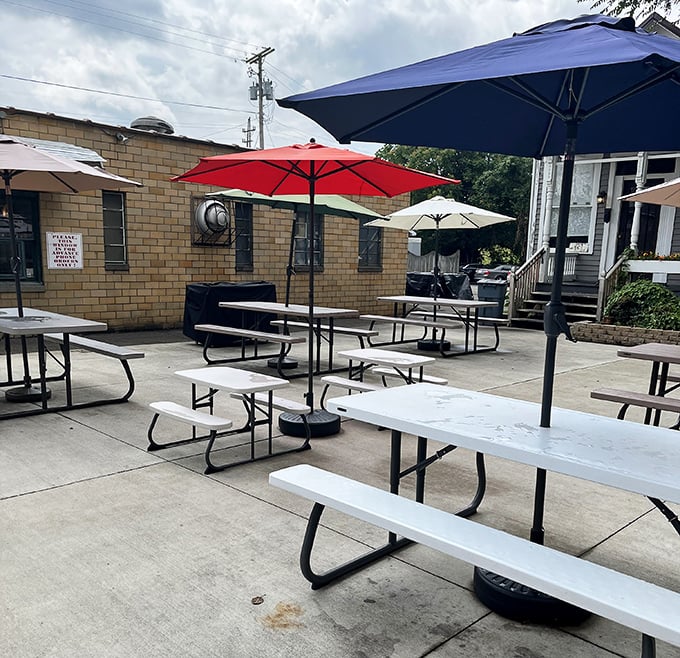 Al fresco ice cream therapy. The patio offers a perfect spot to contemplate life's big questions, like "Should I get seconds?"