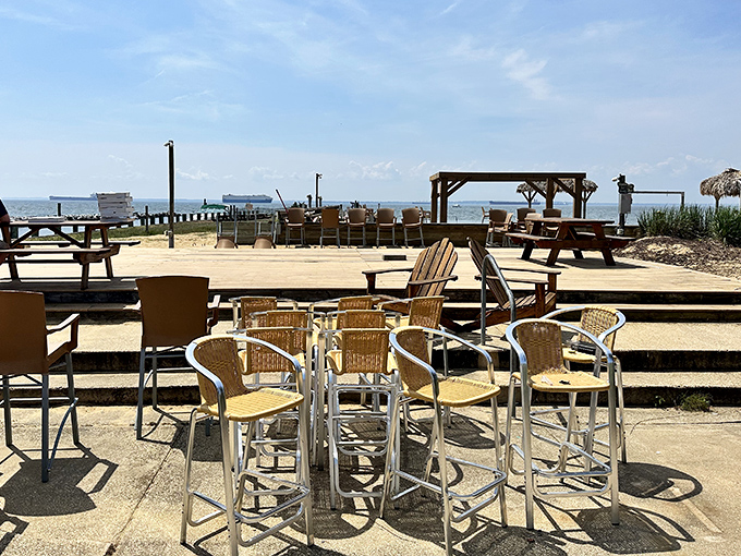 The outdoor patio offers front-row seats to nature's best show&mdash;endless water views that pair perfectly with whatever's on your plate.