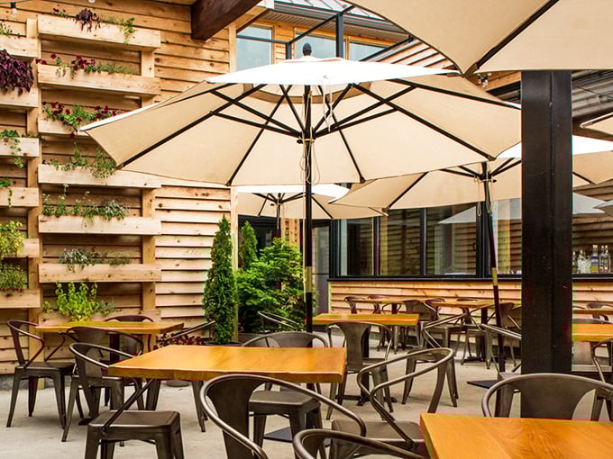 The biergarten brings the outdoors in with clever plantings and umbrellas that make Pennsylvania summers feel like a European holiday.