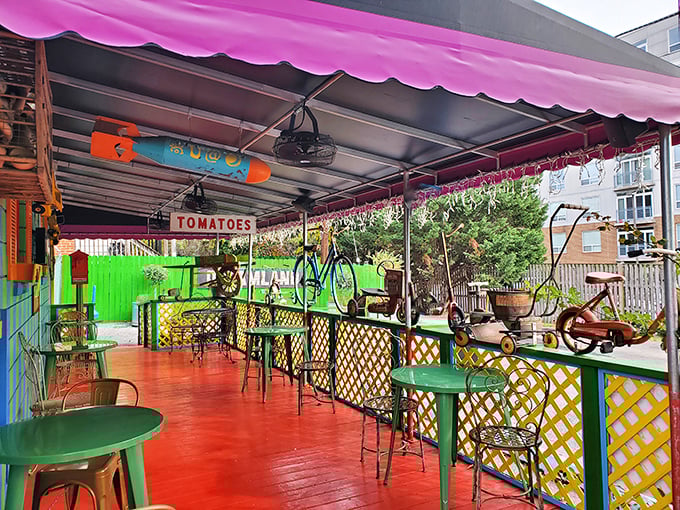 An outdoor patio where you can enjoy your meal while neighbors wonder about your life choices.