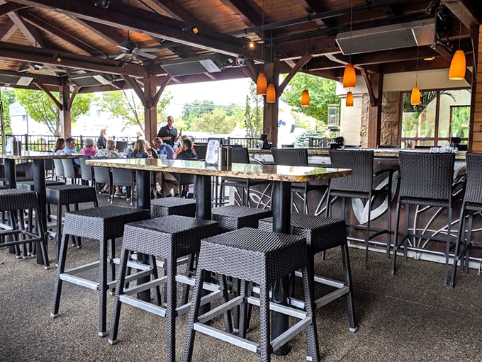 Al fresco dining with altitude! The outdoor bar area offers fresh air, fresh drinks, and the perfect perch for people-watching on summer evenings.
