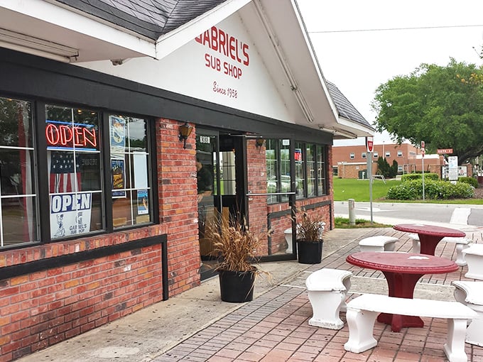 The outdoor seating area offers a front-row view to College Park life with the added bonus of sandwich-induced happiness.