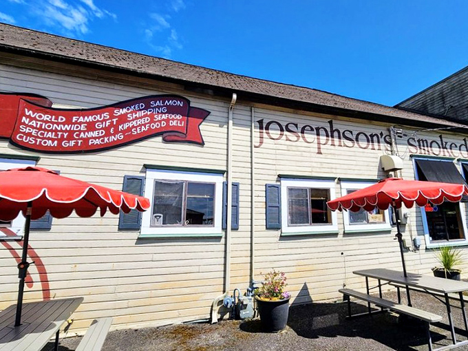 The facade that launched a thousand road trips, with those red awnings beckoning like maritime flags signaling "delicious ahead."