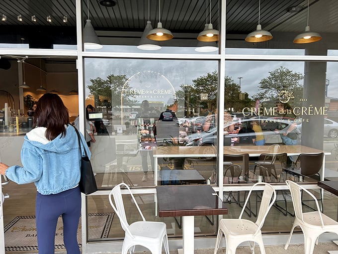 Even from the outside looking in, you can feel the pull of this place. The white metal chairs await your pastry-induced happiness.