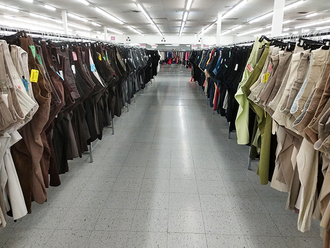 The pants aisle stretches like the yellow brick road of fashion&mdash;follow it to find that perfect pair waiting just for you.