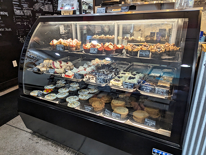Sweet temptation behind glass! This display case doesn't just hold desserts&mdash;it showcases edible art that's almost too pretty to eat.