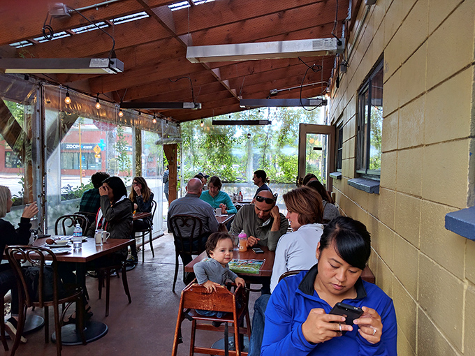 The covered patio offers a front-row seat to Portland life while you dive into Southern comfort&mdash;rain or shine, because this is Oregon after all.