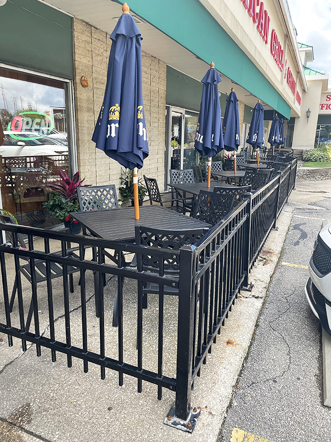 El Patron's outdoor patio offers a breath of fresh air with your meal. Those blue umbrellas provide shade for serious burrito business.