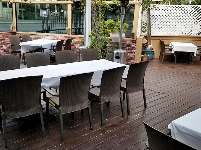 The patio offers al fresco dining with enough California sunshine to make even the most hardened New Yorker consider relocation.