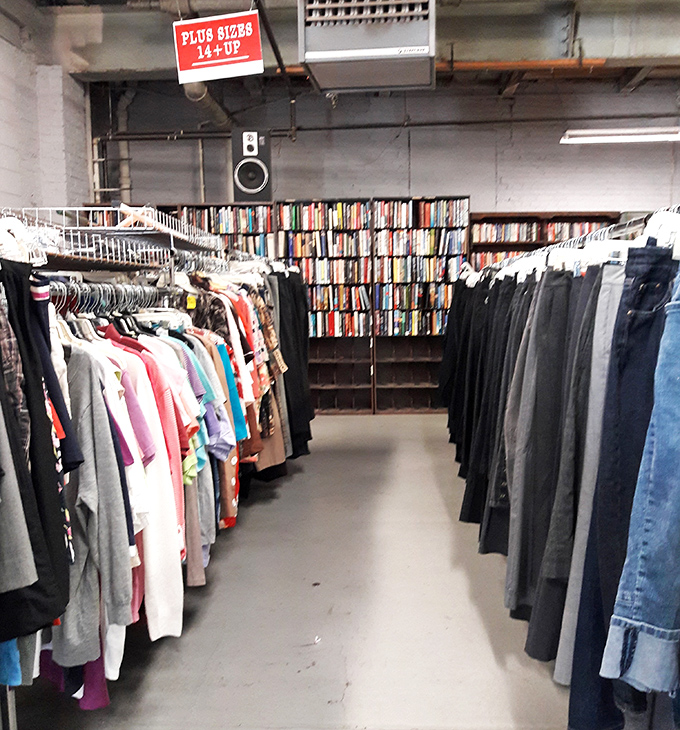 The plus-size section offers inclusive fashion finds with books in the background—brain food and body comfort in one stop.