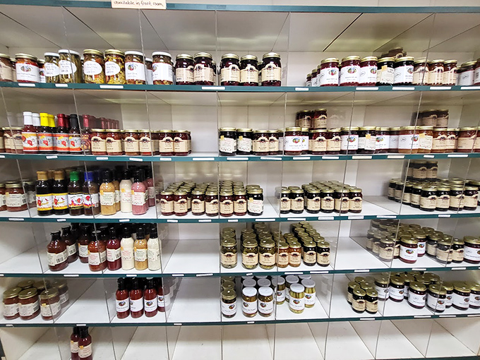 Preserves lined up like jewels in a treasure chest. Each jar contains summer memories waiting to be spread on your morning toast.