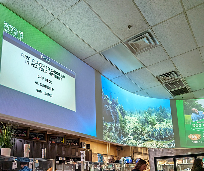 Ocean scenes projected overhead create an immersive dining experience, as if you're enjoying your catch right at the source.