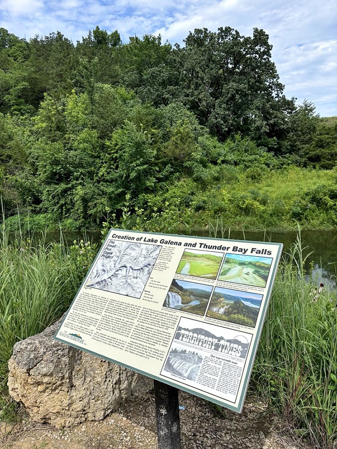 History lesson with a view! This interpretive sign explains how geology and time collaborated to create the waterfall masterpiece before you.