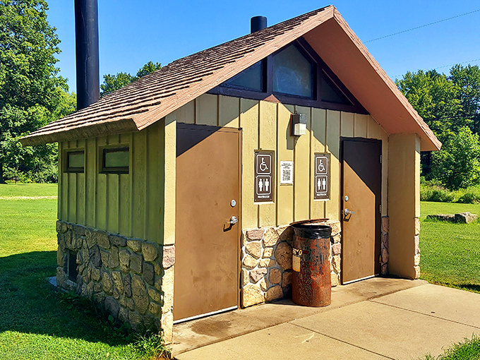 The least exciting yet most appreciated feature of any park. This humble restroom has saved more family outings than GPS directions.