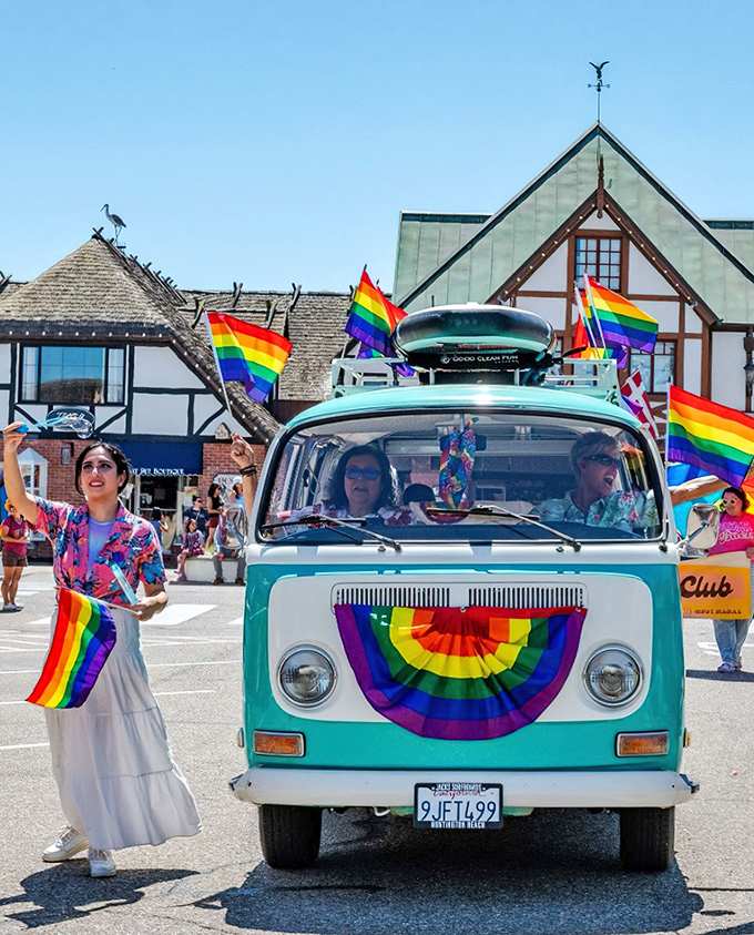 Solvang proves that Danish hospitality extends to everyone. This Pride celebration brings rainbow colors to complement the already vibrant townscape.