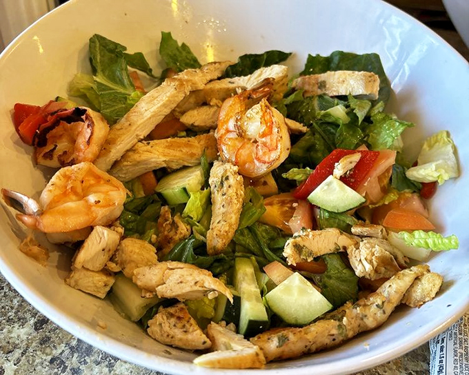 A salad that doesn't apologize for being healthy &ndash; bright, fresh, and protein-packed for those rare moments when you're pretending the waffle sundae doesn't exist.