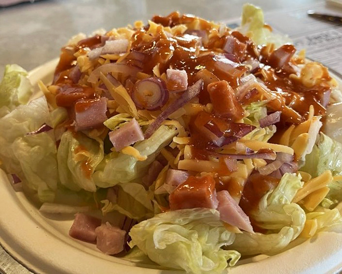 Even the salad here looks like it's trying to impress, fresh and crisp as a spring morning.