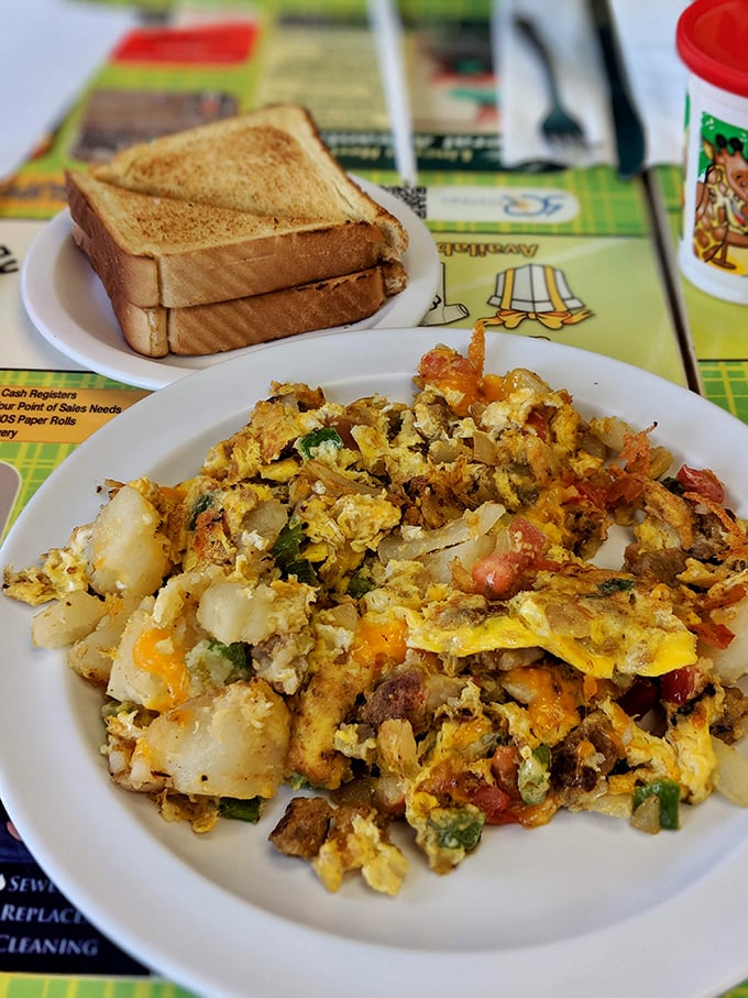 Scrambled eggs that look like they've been taught proper technique by a French chef but still maintain their down-home Pittsburgh soul.
