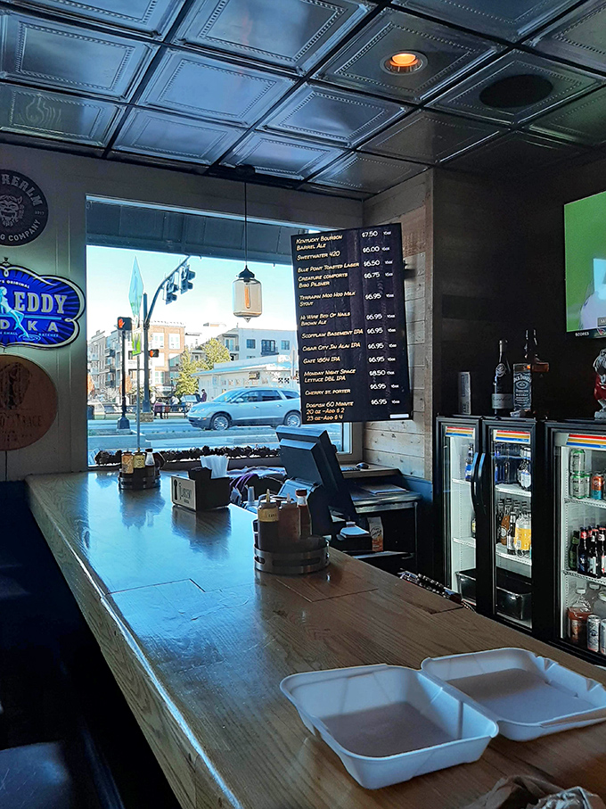 The bar's view to downtown Alpharetta reminds you that civilization exists outside, but inside, it's all about primal barbecue satisfaction.