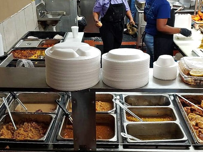 The steam table lineup: where difficult decisions are made and food FOMO becomes a real condition as you try to choose between all that goodness.