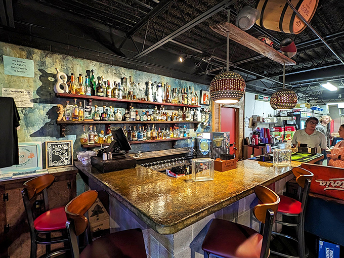 The well-stocked bar showcases the serious commitment to crafting margaritas that have achieved legendary status among locals.
