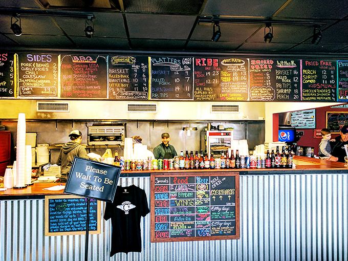 The chalkboard menu&mdash;always a good sign at a BBQ joint. It means things change based on what's fresh and what's sold out.