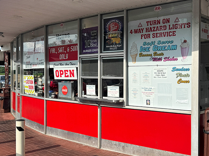 The service windows, unchanged for decades, offer a glimpse into an America where "fast food" was made by actual humans right before your eyes.