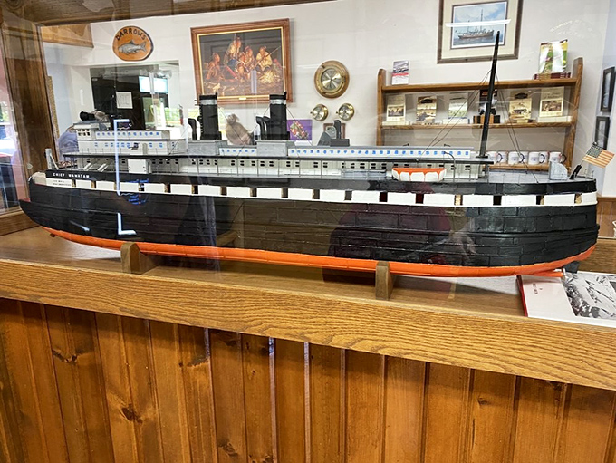 This miniature ship isn't just decoration&mdash;it's a reminder that the best Great Lakes traditions are preserved here, both on the walls and on the plates.