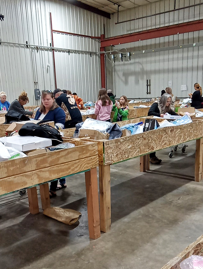 Fellow treasure hunters in their natural habitat, proving that competitive shopping is Indiana's unofficial sport.