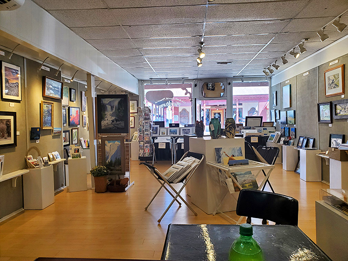 Local artists prove creativity thrives at any altitude. This gallery showcases Sierra-inspired works where every painting costs less than the parking ticket you'd get viewing art in San Francisco.
