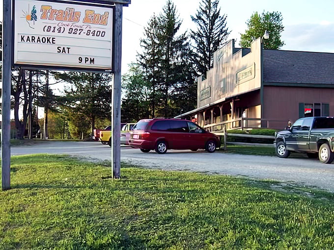 The roadside sign promises karaoke on Saturday nights&mdash;because nothing pairs with prime rib like belting out "Sweet Caroline" with strangers.