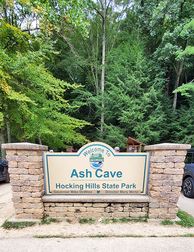 Educational displays reveal Rock House's Ice Age origins. Turns out 10,000 years of water erosion creates better architecture than most modern developers.