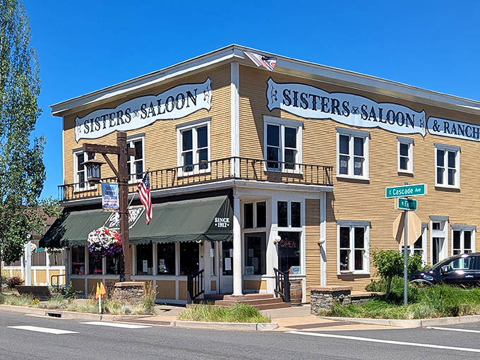 Sisters Saloon: where the historic facade isn't a gimmick but a time portal. Those hanging flower baskets soften the Wild West vibe just enough.
