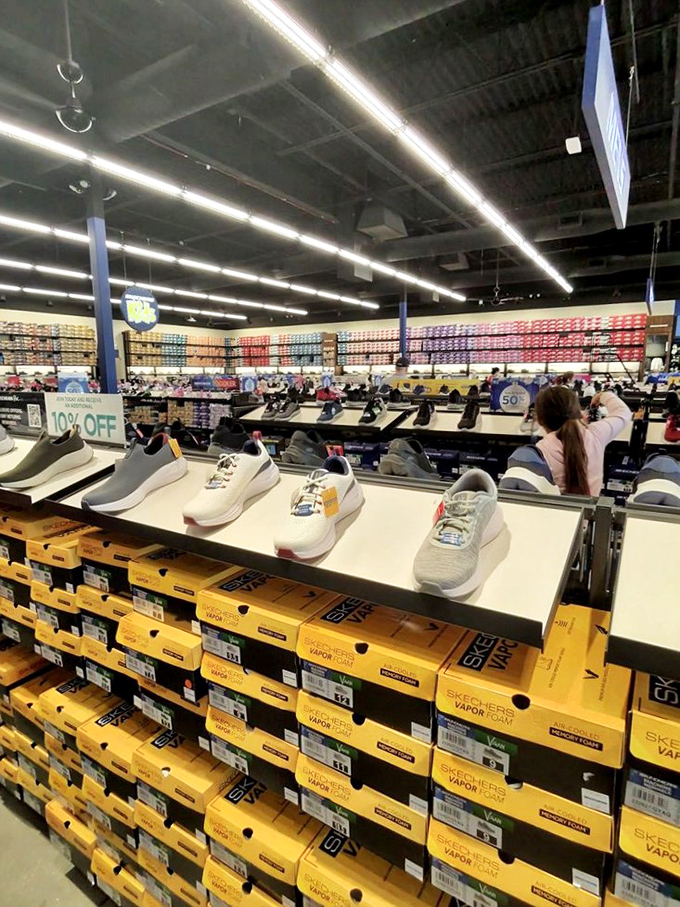 Skechers displays its wares with scientific precision &ndash; rows of comfortable footwear promising to transform your walking experience.