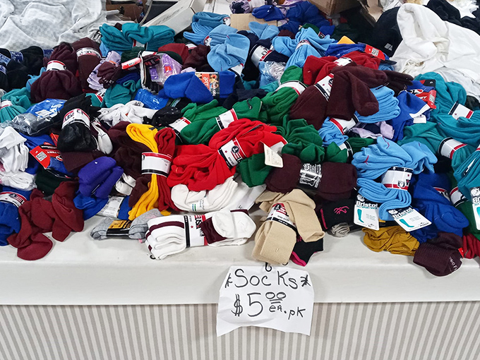 The sock mountain! At $5 per pair, these colorful foot-huggers represent the ultimate affordable luxury for budget-conscious shoppers.