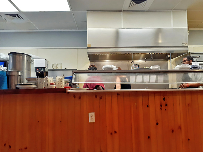 Where skilled hands transform simple ingredients into memorable meals. The kitchen's stainless steel and pine wood speak to function over fashion.