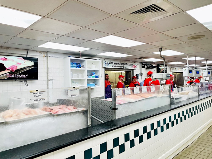 Staff in their signature red attire work with the precision of surgeons and the friendliness of your favorite neighbor. Seafood is serious business here.