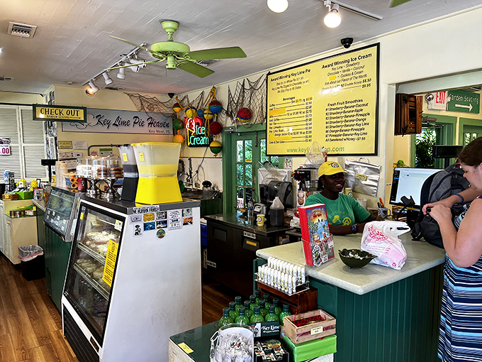 The staff works their citrus magic behind the counter, where key lime alchemy transforms simple ingredients into Florida's most famous dessert.