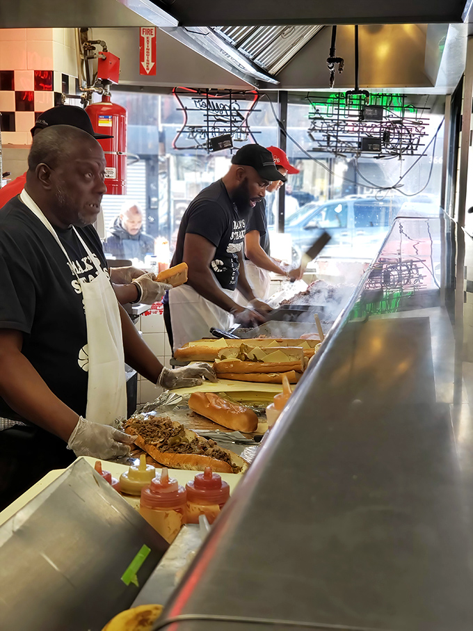 Masters of their craft, the grill team at Max's transforms simple ingredients into legendary sandwiches with practiced precision.