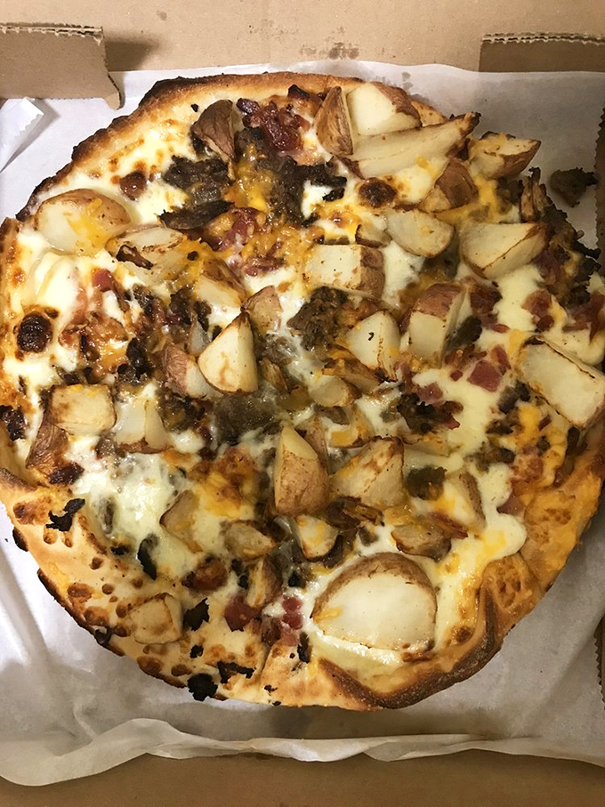 Steak and potato on pizza? It's like your favorite steakhouse dinner decided to crash the pizza party, and everyone's delighted by the surprise.