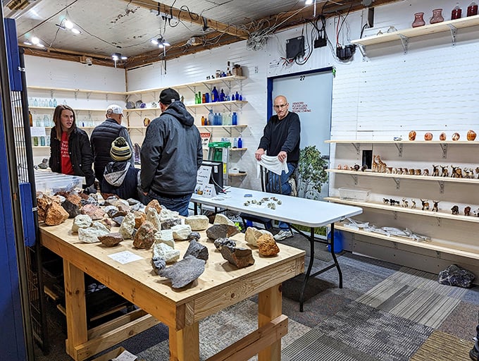 Rock hounds and geology enthusiasts discover natural treasures in this fascinating mineral and stone collection.