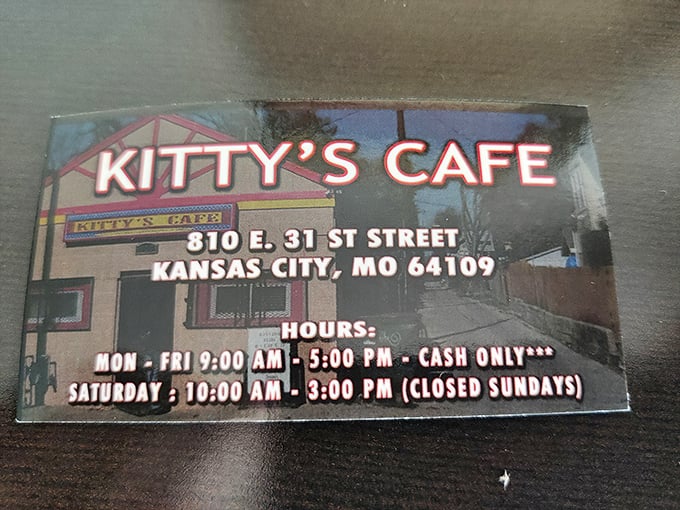 The business card tells you everything you need to know &ndash; location, hours, and the all-important "CASH ONLY" reminder.