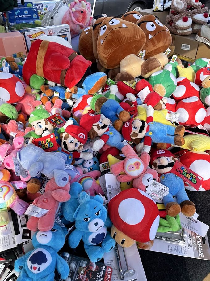 Mario, Goomba, and friends having a plush reunion &ndash; ready to bring gaming nostalgia to someone's living room.