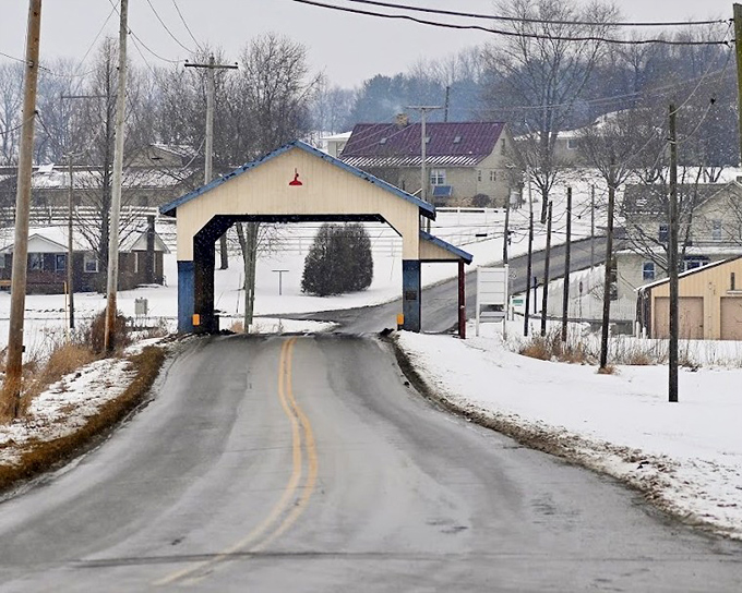 This covered bridge isn't just Instagram-worthy – it's a functional piece of history still connecting communities across the creek.