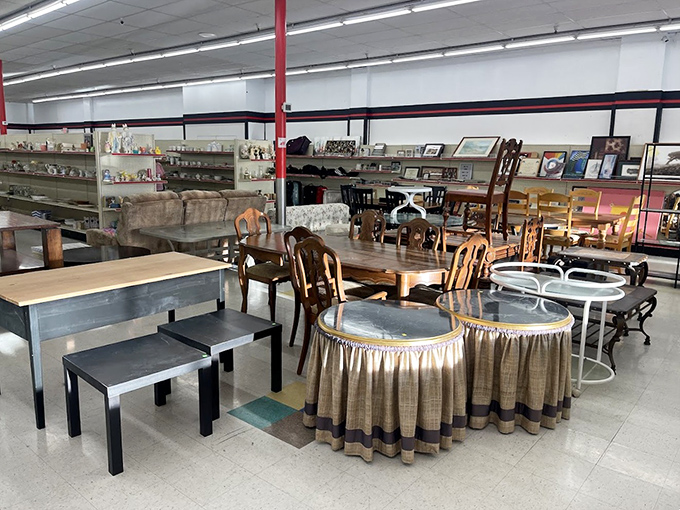 Tables of every era congregate like a furniture support group&mdash;from sleek modern minimalism to your grandmother's favorite formal dining set.