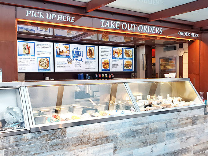 Even the take-out counter showcases the day's fresh catches, because seafood this good deserves an audience wherever it goes.