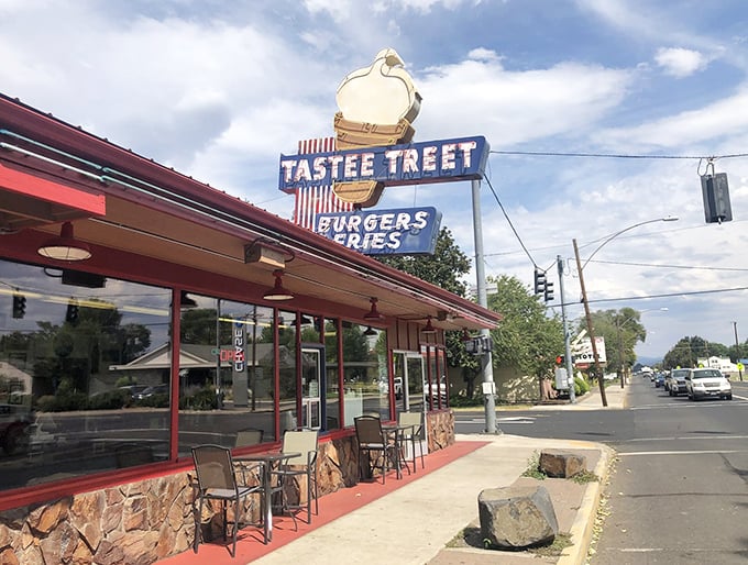 Tastee Treet's vintage sign promises burgers and nostalgia in equal measure&mdash;a roadside time machine serving up Americana with a side of fries.