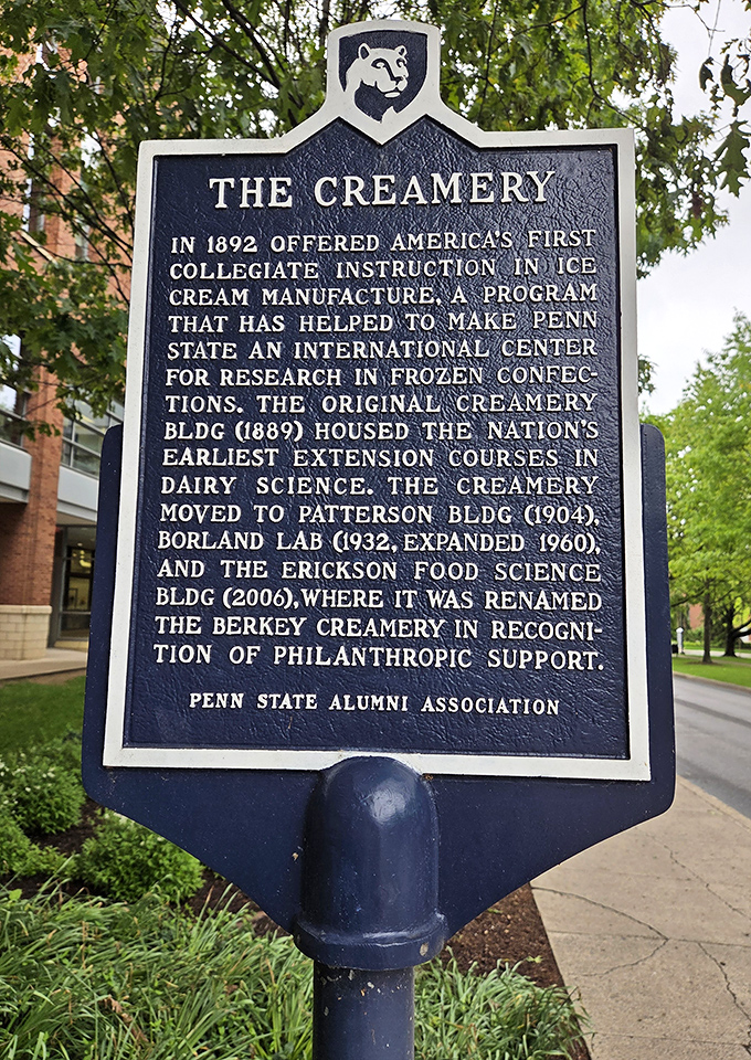 History frozen in time. This marker tells the story of America's ice cream education headquarters, where dairy science became an art form.