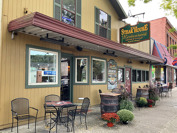 The Steak House's sidewalk seating invites you to enjoy your meal while participating in the small-town sport of people-watching.