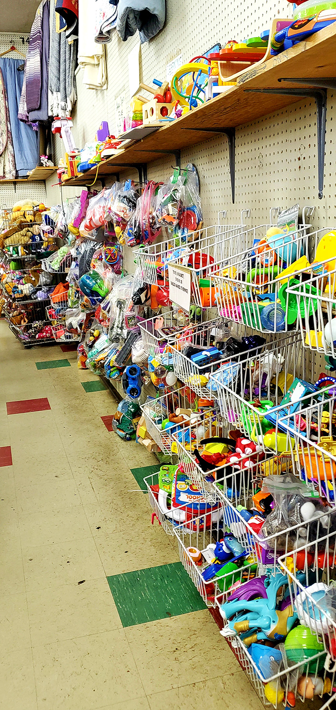 Toy bins overflow with plastic possibilities&mdash;each a chance for budget-friendly joy and the occasional nostalgic "I had that!"